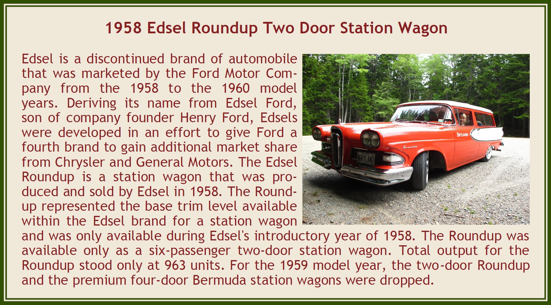 Edsel Roundup 2-door stationwagon 1958 red/white 1:43 – Traffic Modelcars
